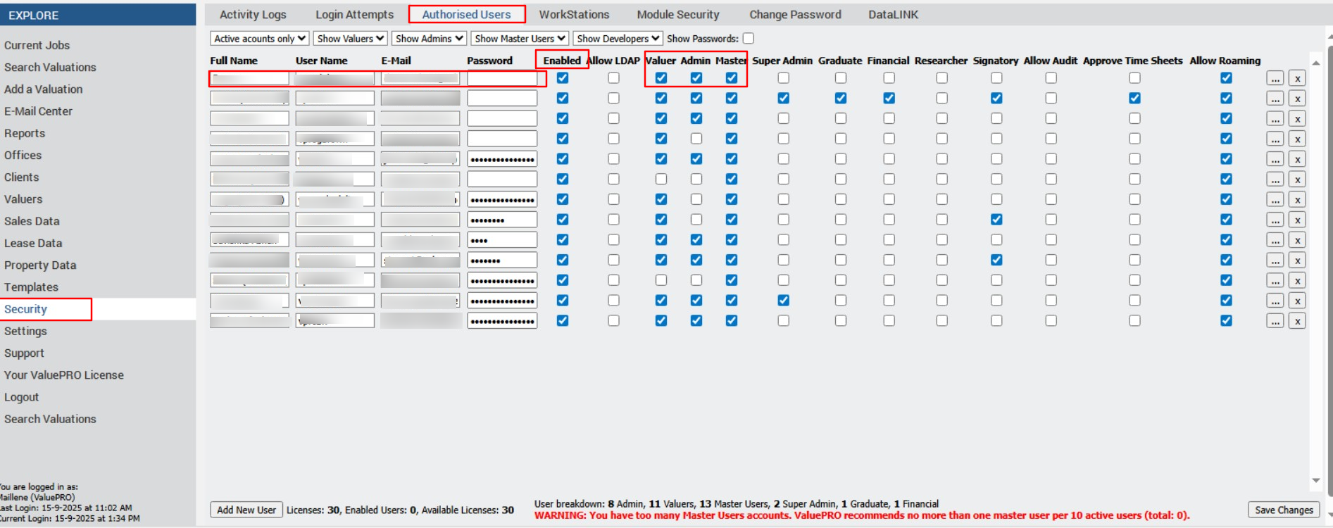 Setting Up Users – ValuePRO
