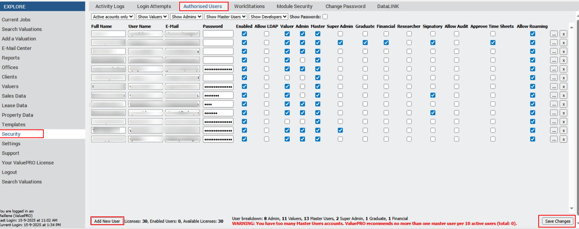 Setting Up Users – ValuePRO